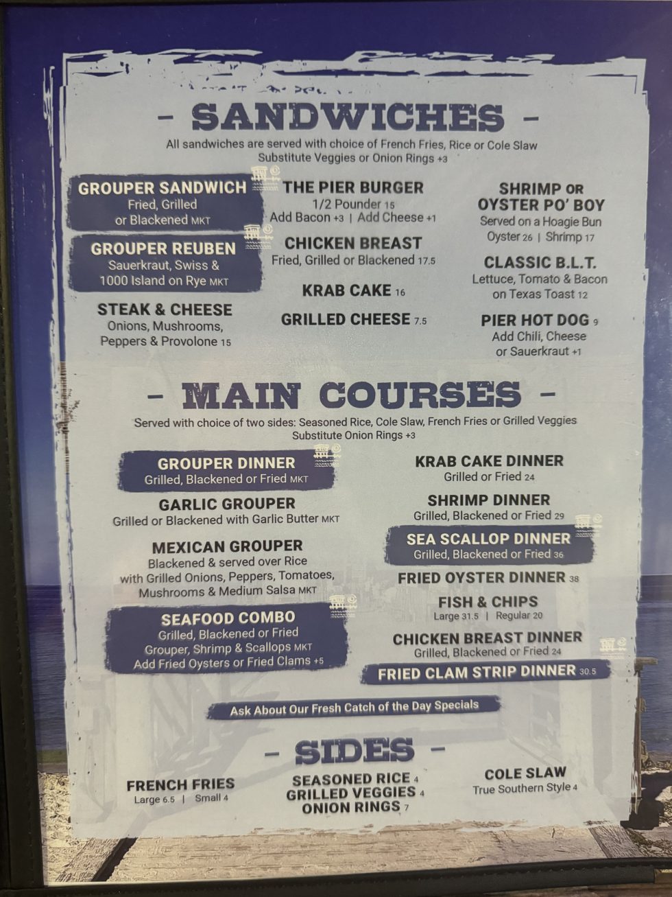 Our Menu | Rod and Reel Pier