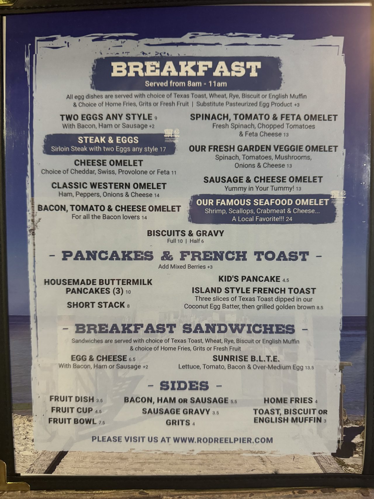 Our Menu | Rod and Reel Pier